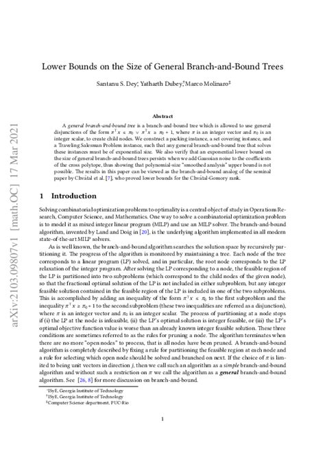 Pdf Lower Bounds On The Size Of General Branch And Bound Trees