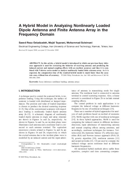 Pdf A Hybrid Model In Analyzing Nonlinearly Loaded Dipole Antenna And Finite Antenna Array In