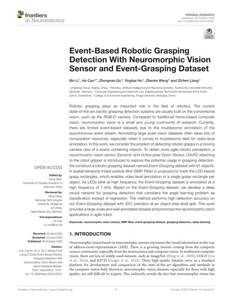 PDF Event Based Robotic Grasping Detection With Neuromorphic Vision Sensor And Event Stream