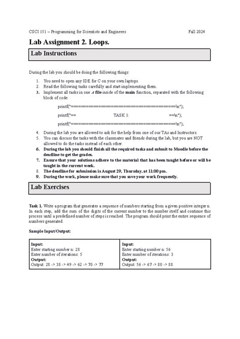 Laboratory Assignment 2 Csci 151 Programming For Scientists And