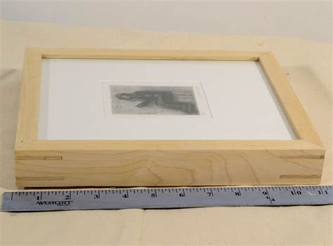 Mezzotint Etching Original Art Print Of Antique Tin Toy Crewman Figure Maple Hardwood Frame