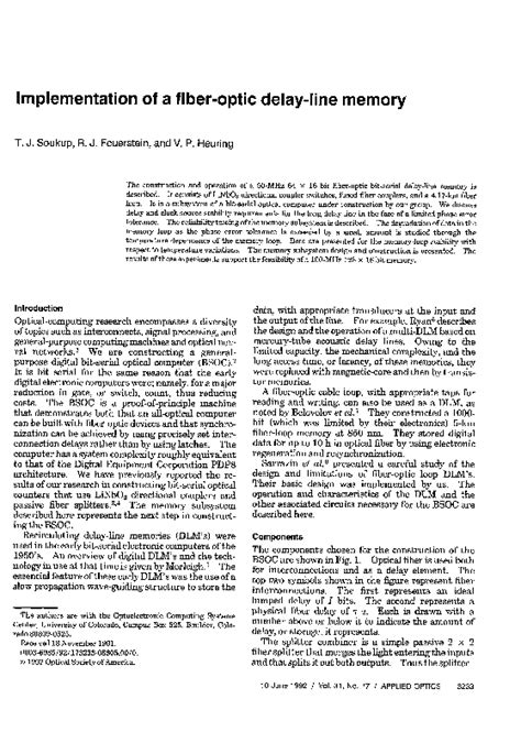 Pdf Implementation Of A Fiber Optic Delay Line Memory