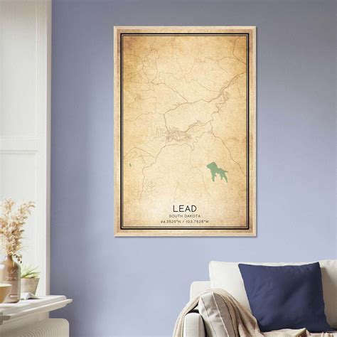 Vintage Lead South Dakota Map Poster Lead Sd City Road Wall Art Print
