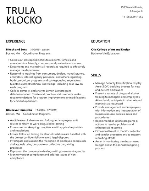Coordinator Programs Resume Samples Velvet Jobs