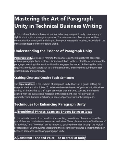 Mastering The Art Of Paragraph Unity In Technical Business Writing Pdf Paragraph Human