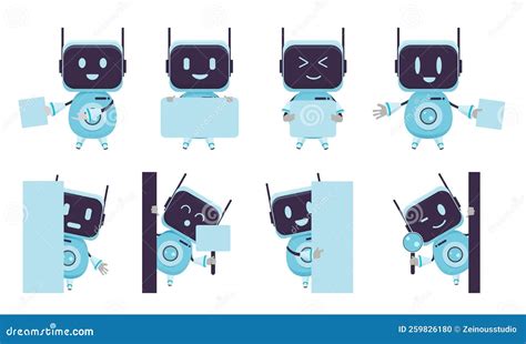 Robots Presenting Character Vector Set Robotic Characters With