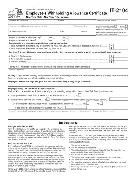 Ny Dtf It 2104 2021 2022 Fill Out Tax Template Online Us Legal Forms