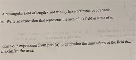 a rectangular field of length x and width y has a perimeter of 568