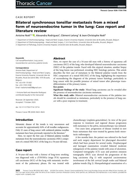 Pdf Bilateral Synchronous Tonsillar Metastasis From A Mixed Form Of Neuroendocrine Tumor In