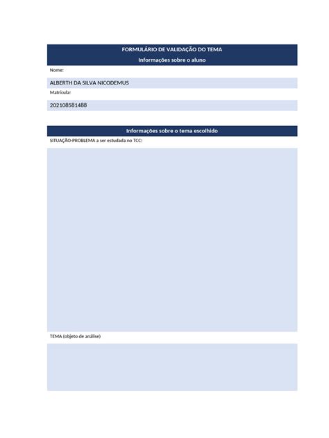 Formulario De Validaçao Do Tema Pdf
