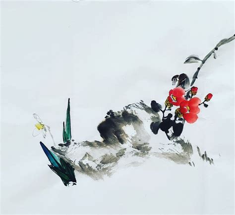 수채화 꽃과 새가 그려진 예술적인 작품