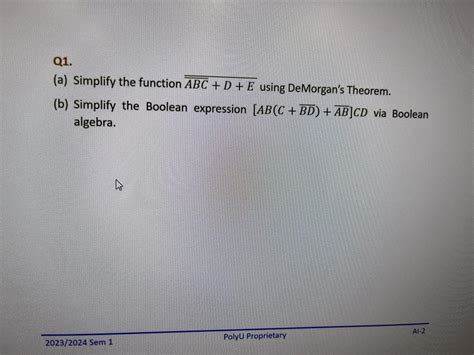 Solved Q1 A Simplify The Function Abcde Using