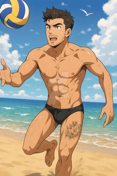 Anime Guy Playing Volleyball In Black Swim Brief By Speedolove On