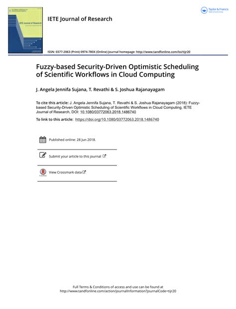 Pdf Fuzzy Based Security Driven Optimistic Scheduling Of Scientific Workflows In Cloud Computing