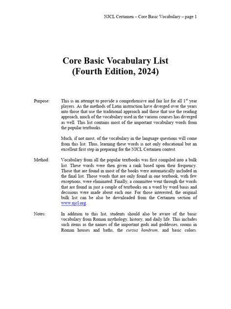 Core Basic Vocabulary Pdf Linguistics