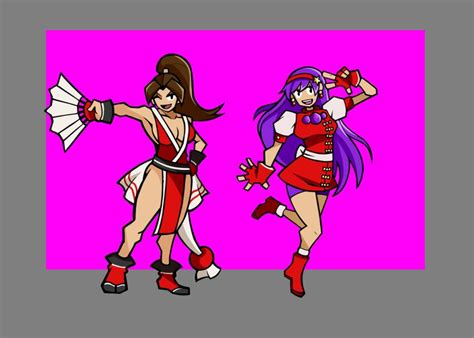 Asamiya Athena Shiranui Mai The King Of Fighters 2girls Breasts Brown Eyes Brown Hair