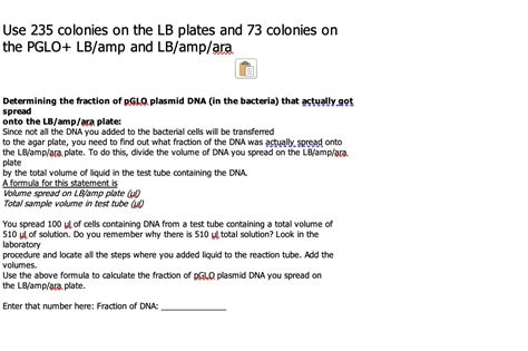 Solved Use Colonies On The LB Plates And Colonies On Chegg