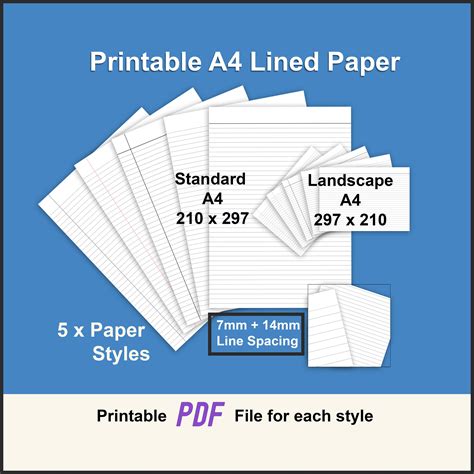 PRINTABLE Note PAPER Lines Bundle For A Paper In Styles Lined Paper Margins Mm Mm