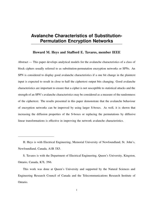 Pdf Avalanche Characteristics Of Substitution Permutation Encryption