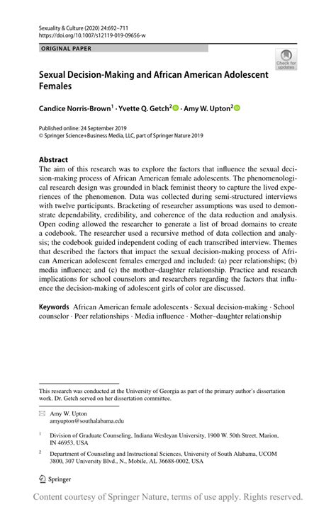 Sexual Decision Making And African American Adolescent Females