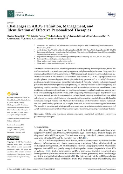 Pdf Challenges In Ards Definition Management And Identification Of Effective Personalized