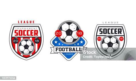 축구 축구 토너먼트 로고 템플릿 세트 스포츠 팀 정체성 챔피언십 리그 배지 엠블럼 디자인 벡터 일러스트레이션 로고에 대한 스톡