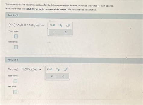 solved write total ionic and net ionic equations for the