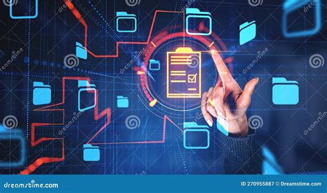 Woman Hand Using Document Management System Interface Stock Image Image Of Online Server