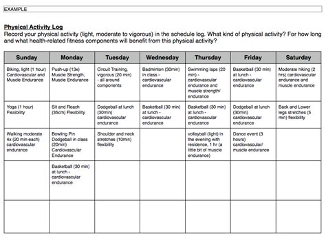 Physical Education Activity Log Examples At Seth Reynolds Blog