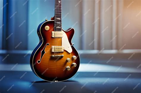 Premium Photo A Red And White Guitar With A Blue Background