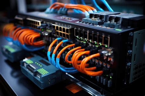 premium ai image server room with switch internet cables and wires