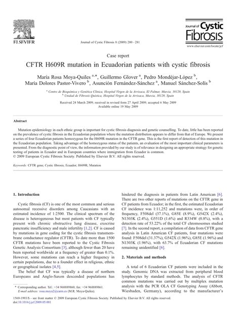 Pdf Cftr H609r Mutation In Ecuadorian Patients With Cystic Fibrosis