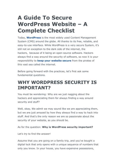 A Guide To Secure Wordpress Website A Complete Guidepdf