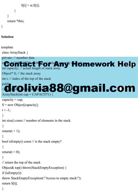 Please Implement Stack Using Array Capacity 100 Use Template Topdf