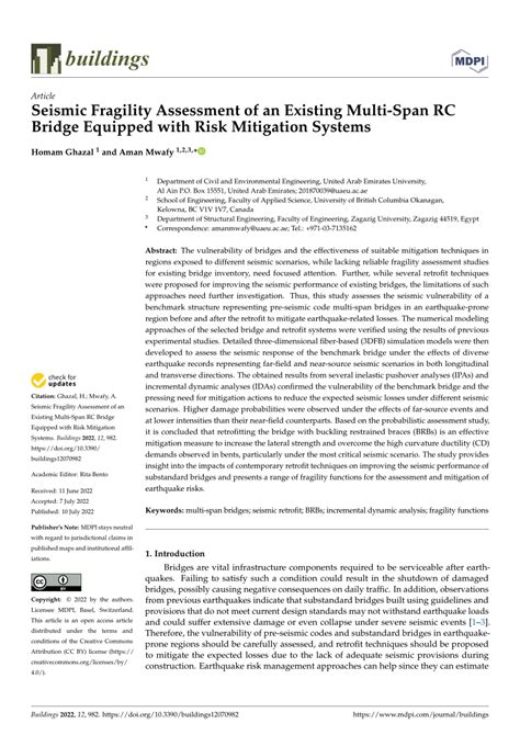 Pdf Seismic Fragility Assessment Of An Existing Multi Span Rc Bridge Equipped With Risk