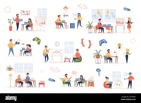 Development Company Bundle Of Flat Scenes Workflow Process Isolated