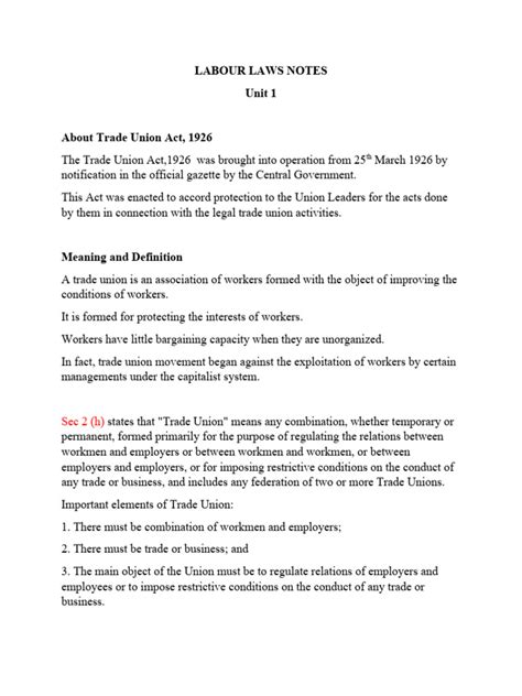 Labour Laws Notes Pdf Collective Bargaining Employment