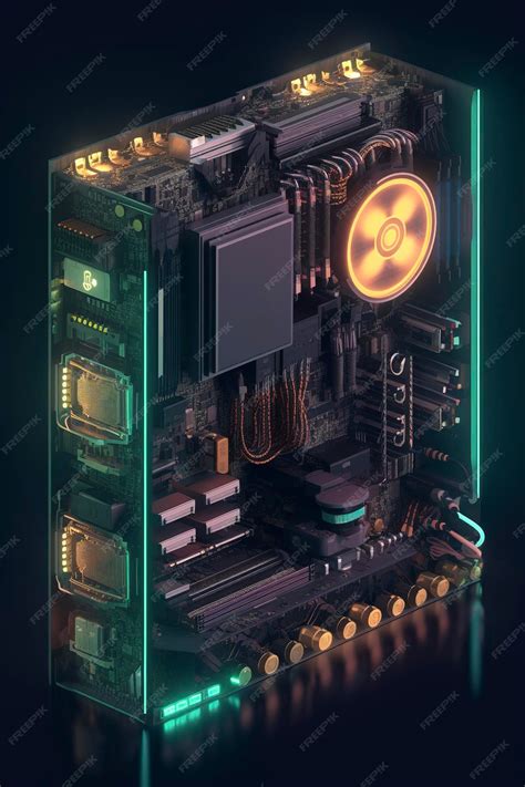 Ai 세대 기술 재료 Threedimensional 컴퓨터 마더보드 칩 그림 Ai 생성 프리미엄 사진