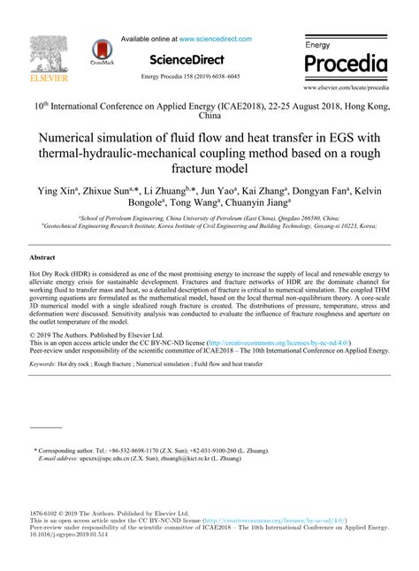 Pdf Numerical Simulation Of Fluid Flow And Heat Transfer In Egs With Thermal Hydraulic