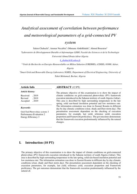 Pdf Algerian Journal Of Renewable Energy And Sustainable Development Analytical Assessment Of