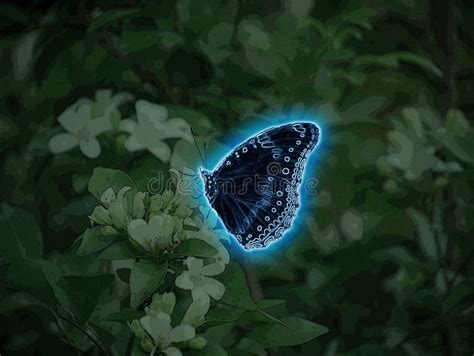 A Butterfly Is Sucking Nectar From A Flower Magical Blue Butterfly In