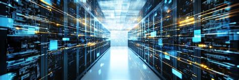 Futuristic Server Room With Big Data Flow Analysis And Cybersecurity Rendered In 3d Premium Ai