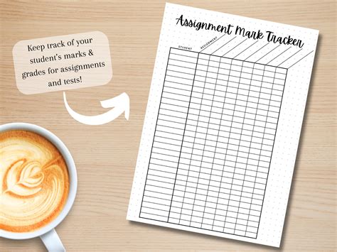 Assignment Mark Tracker Printable Teacher Planner Page Grade