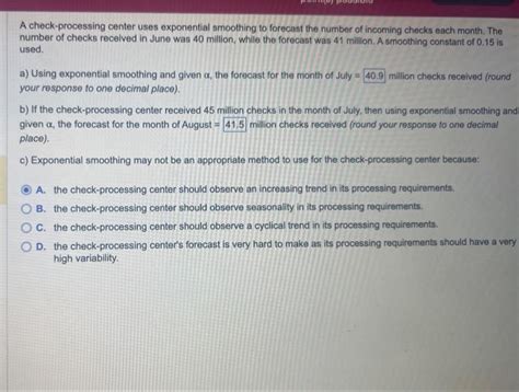 Solved A Check Processing Center Uses Exponential Smoothing