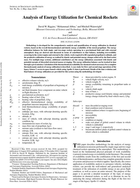 Pdf Analysis Of Energy Utilization For Chemical Rockets