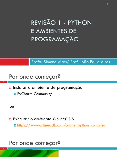 Semana 01 Aula 12 Revisão 1 Python Pdf Armazenamento De