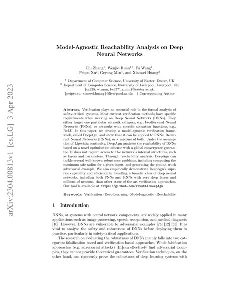pdf model agnostic reachability analysis on deep neural networks