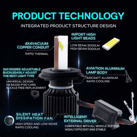 Rtd M02s Universal Motorcycle Led Headlight Bulbs 50w