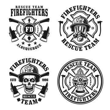 Premium Vector Firefighters Set Of Four Vector Isolated Emblems