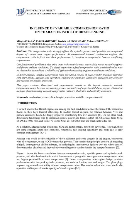 Pdf Influence Of Variable Compression Ratio On Characteristics Of Diesel Engine